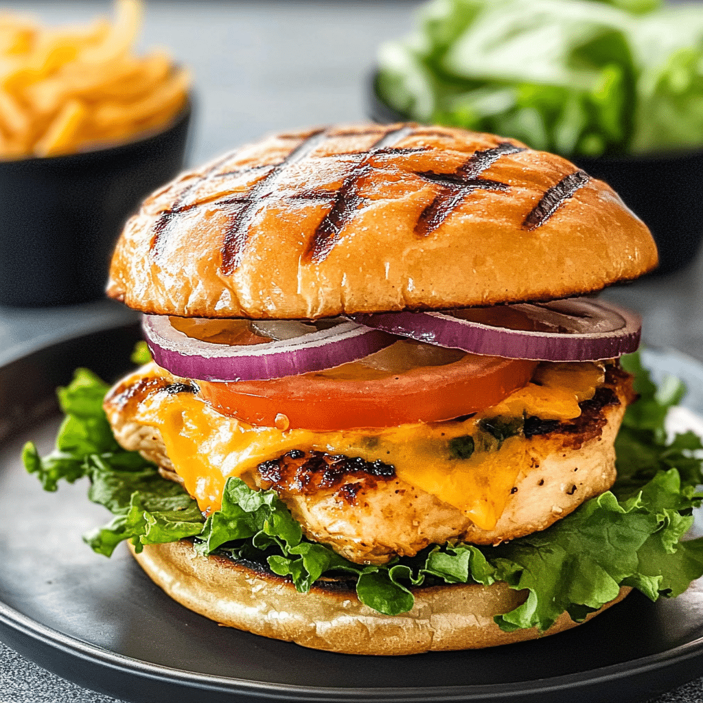 Grilled Cheddar Ranch Chicken Burgers
