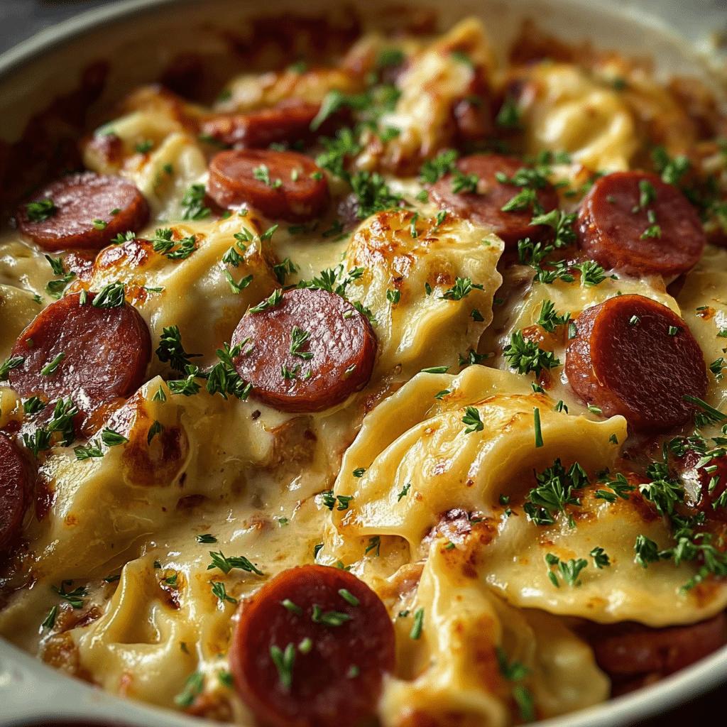 Creamy Crockpot Pierogi Casserole With Kielbasa