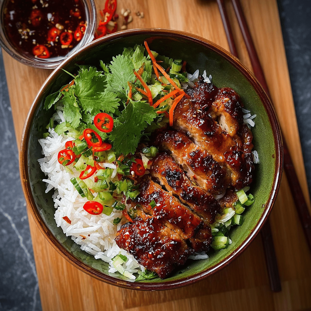 Sticky Bourbon Chicken Rice Bowls